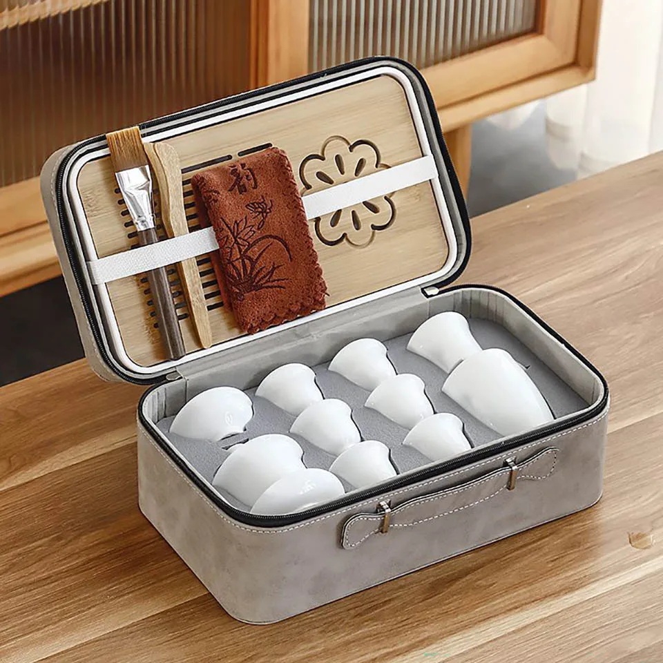 13-Piece-White-Porcelain-Chinese-Tea-Set-Ceramic-Portable-Gongfu-Tea ...