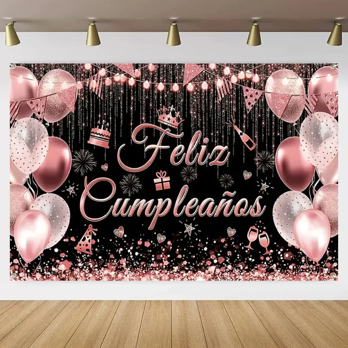 Spanish Birthday Theme Feliz cumpleaños Pink Gold Sparkling Pink ...
