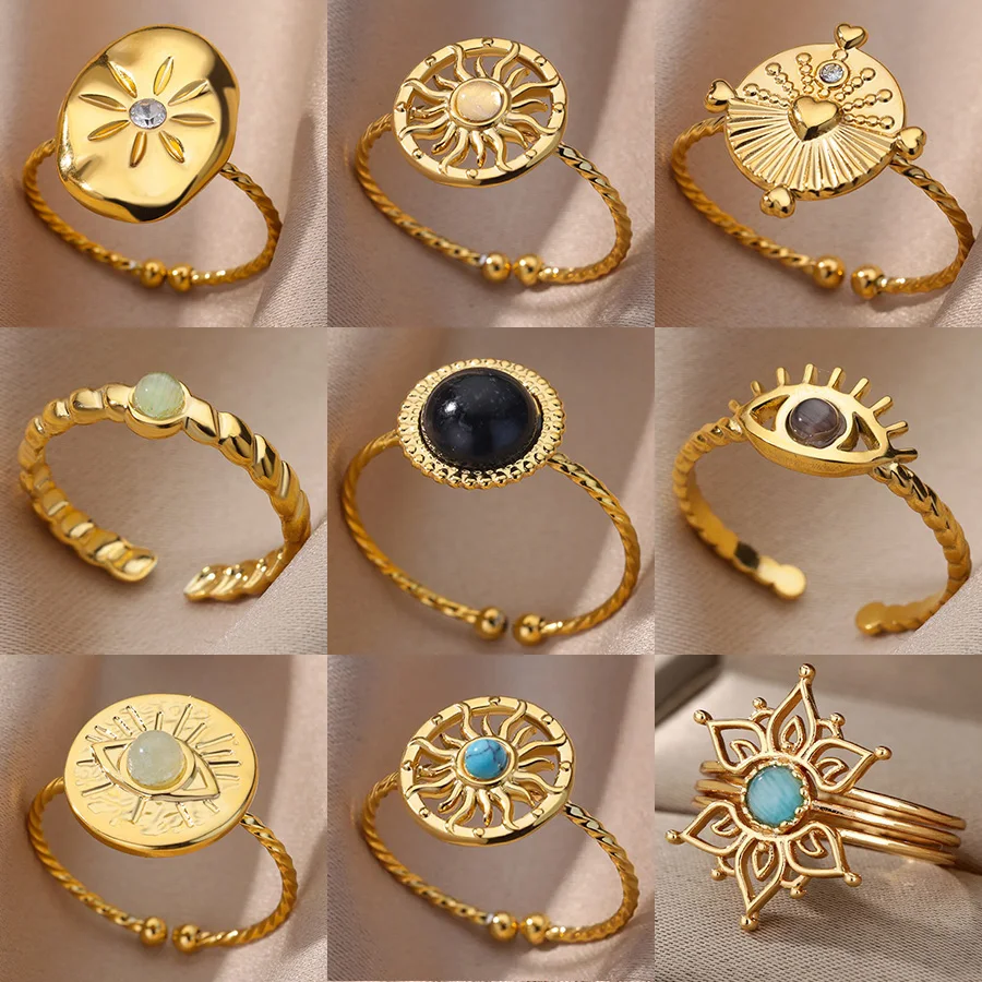 Fashion-Stainless-Steel-Gold-Color-Hoop-Rings-For-Women-Luxury-Open ...