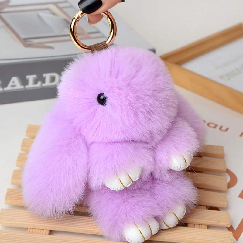 Fluffy Faux Fur Rabbit Keychain For Women Plush Pompom Bunny Hare Key ...