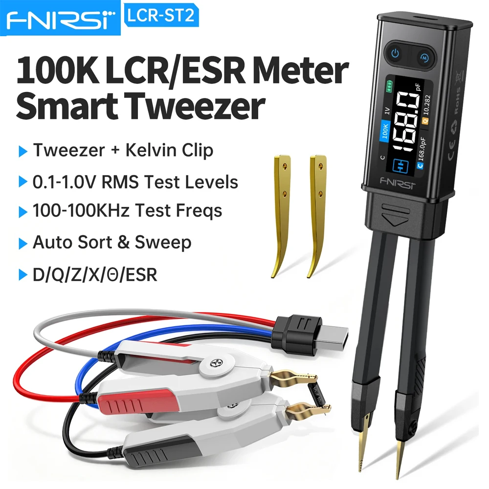FNIRSI LCR-ST2 Digital Tweezer 2-in-1 Bridge LCR ESR Meter Capacitance ...