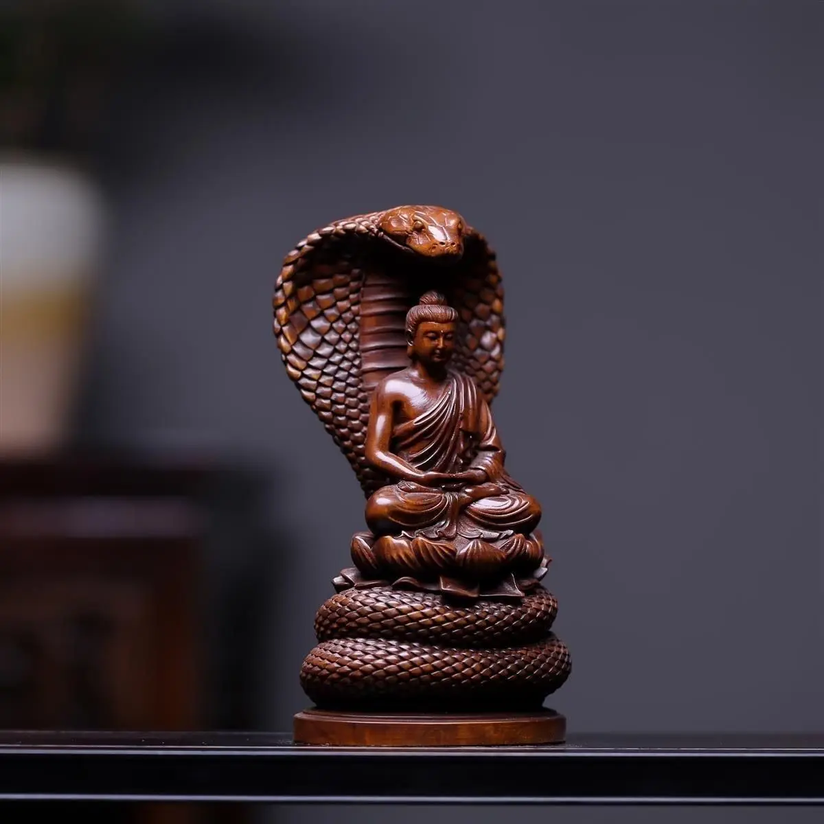 Small Leaves Boxwood Carving Snake Buddha Sakyamuni Serving Buddha ...
