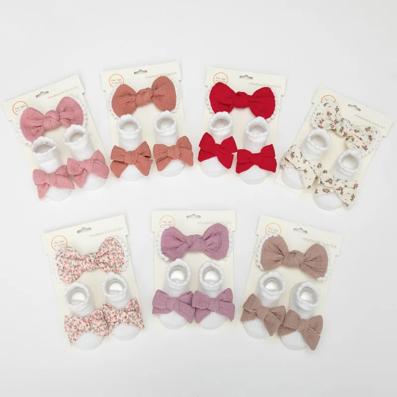 Cute European Baby Socks Set with Lace Headband Crinkle Hand-Tied Bow ...