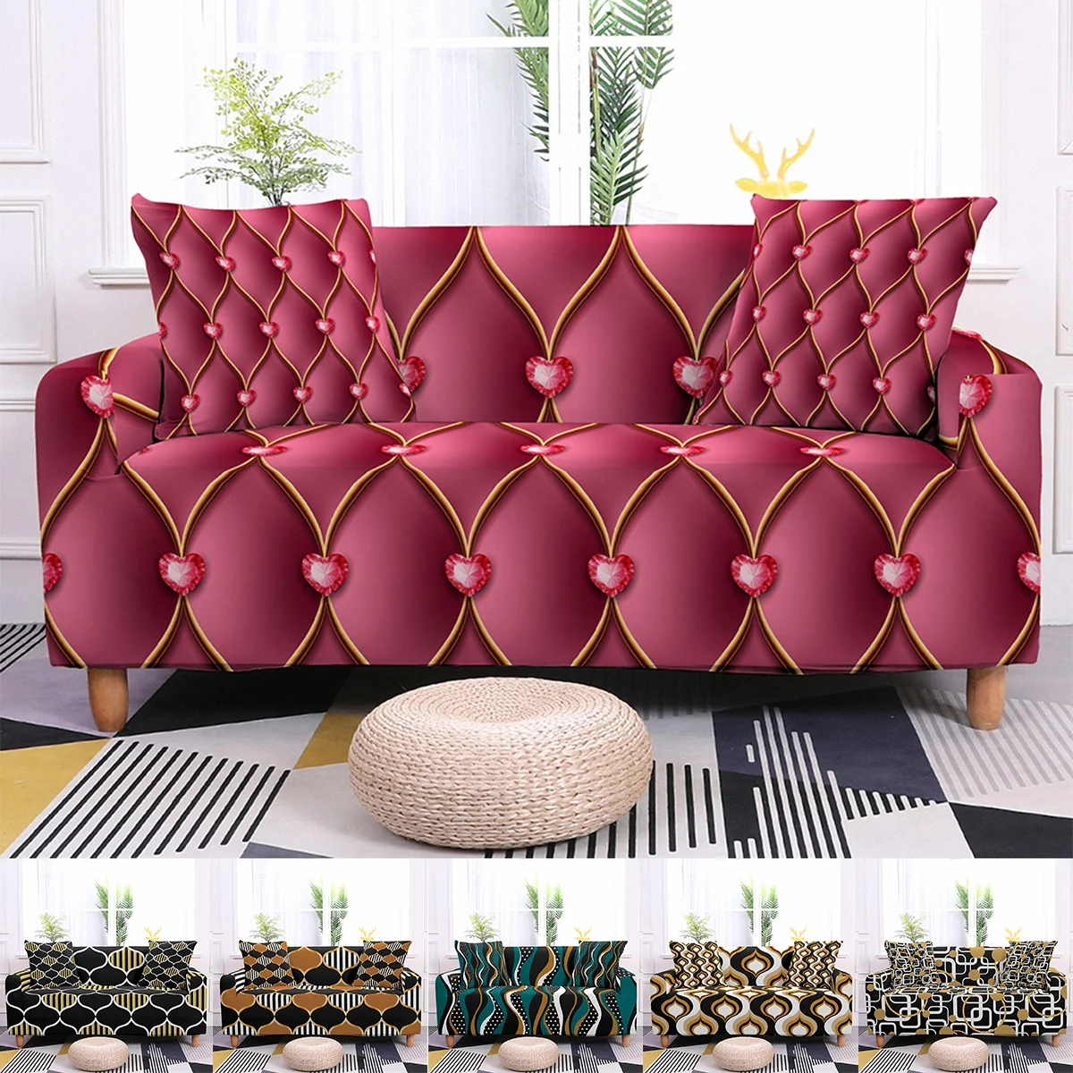 Elastic-Geometric-Printed-Couch-Covers-Corner-Sofa-Slipcovers-L-shape ...