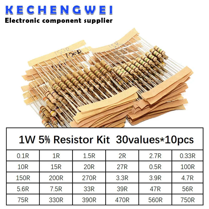 300pcs Resistor Kit 1w 5% 30values X 10pcs Carbon Film Resistance 0.1 ...