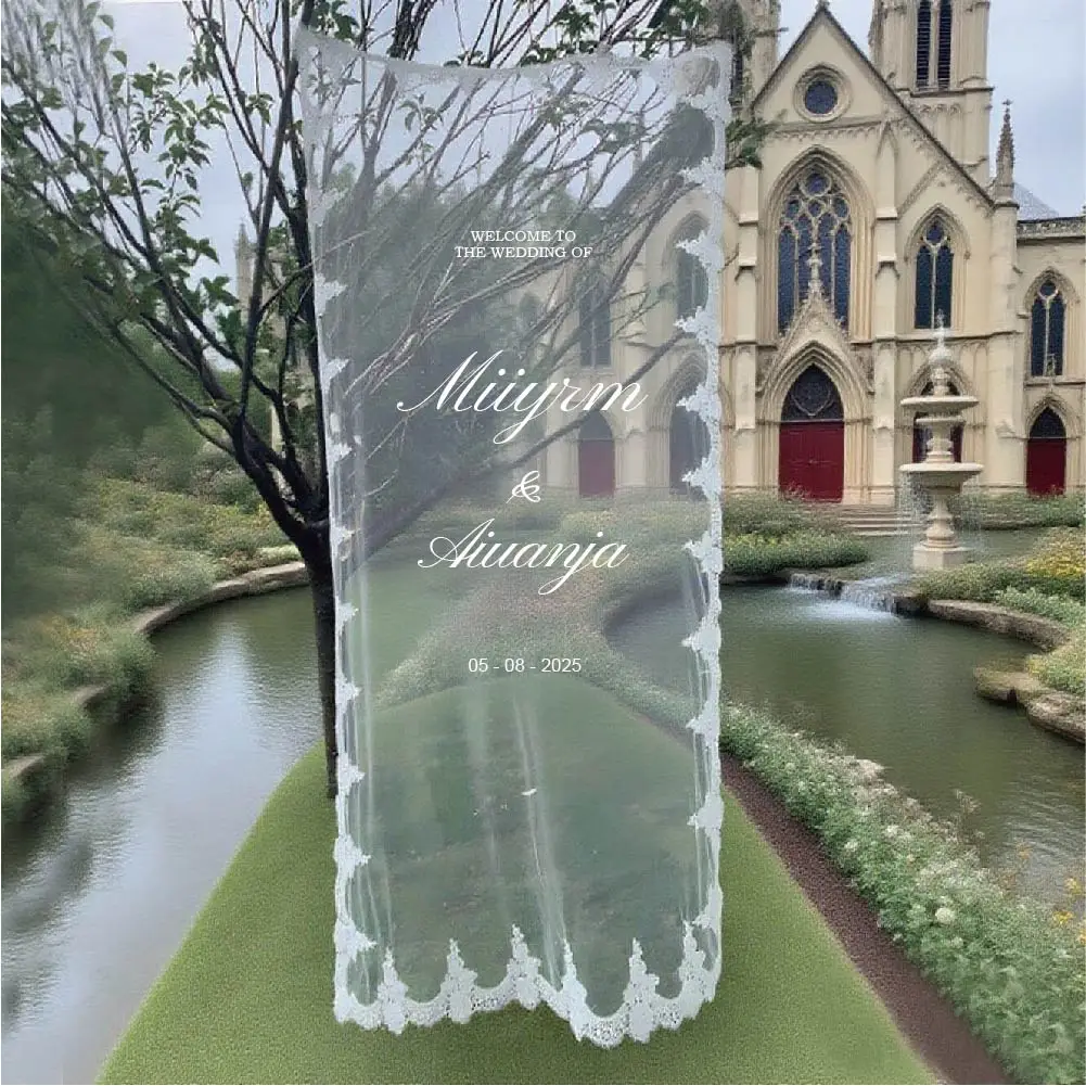 Handmade Lace Romantic Transparent Wedding Sign, Semi-Transparent Tulle ...