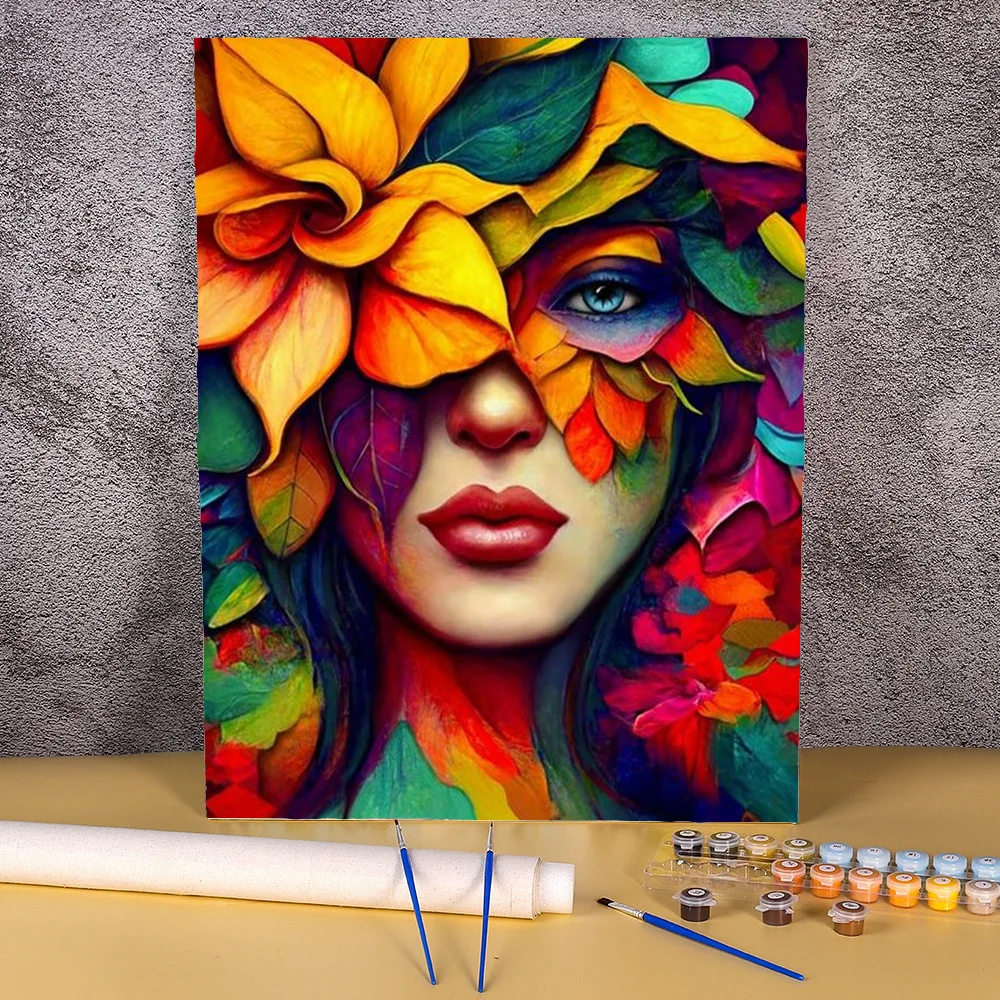 Diy-Oil-Painting-By-Numbers-Plant-Woman-Picture-With-Number-Adults ...