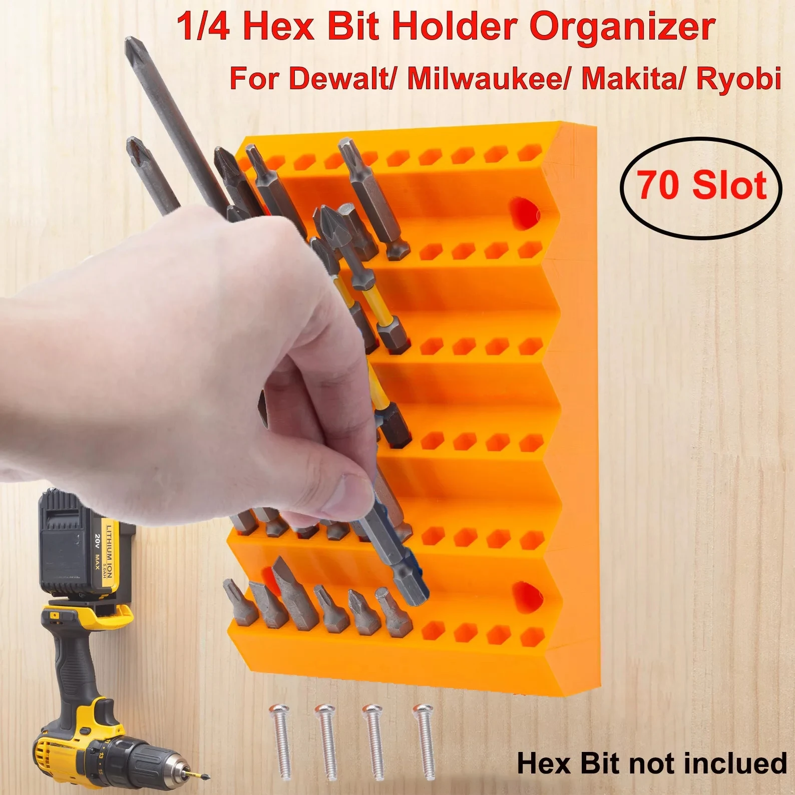 70 Slot Hex Bit Holder Organizer Drill Bit Storage Milling Cutter Drill ...