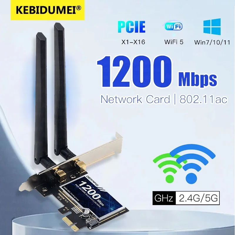1200Mbps Wireless PCI-e Adapter 2.4G/5GHz Bluetooth 4.0 WiFi Wlan Card ...