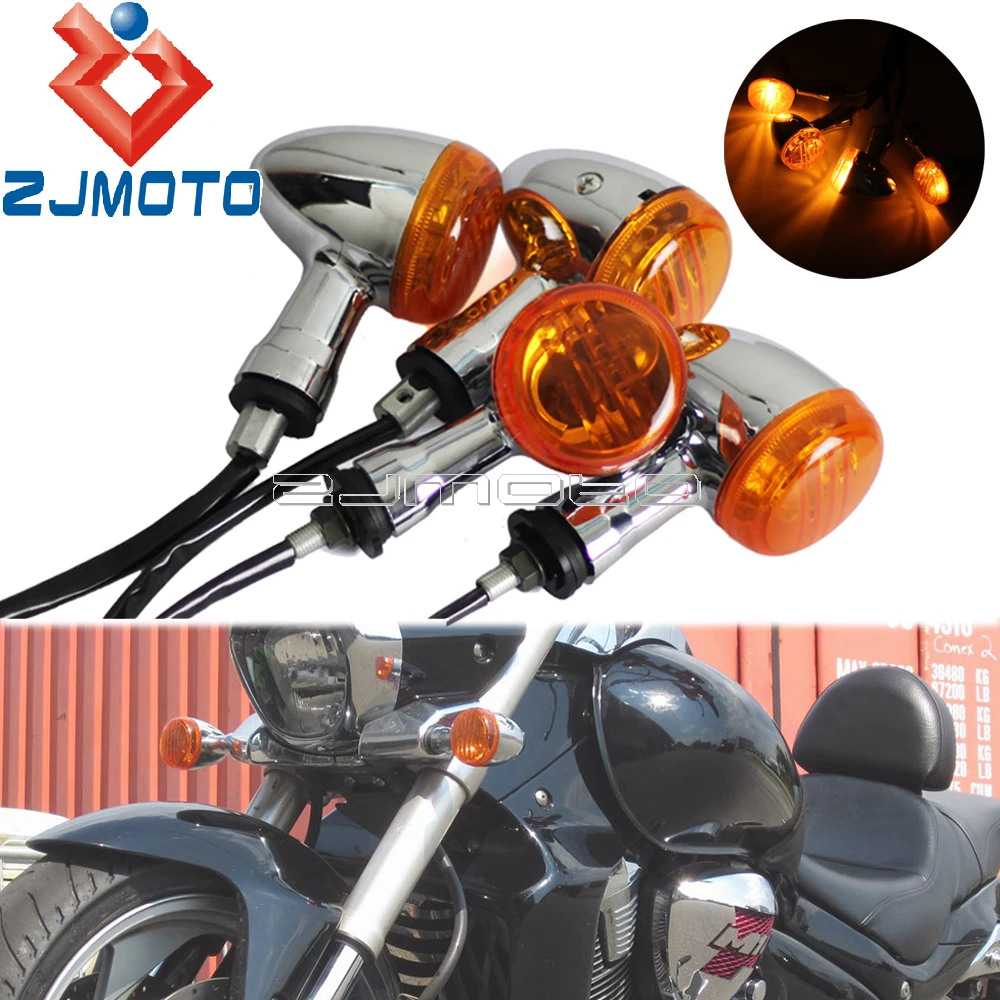 Chrome-Motorcycle-Amber-Front-Rear-Turn-Signal-Indicator-Light-For ...