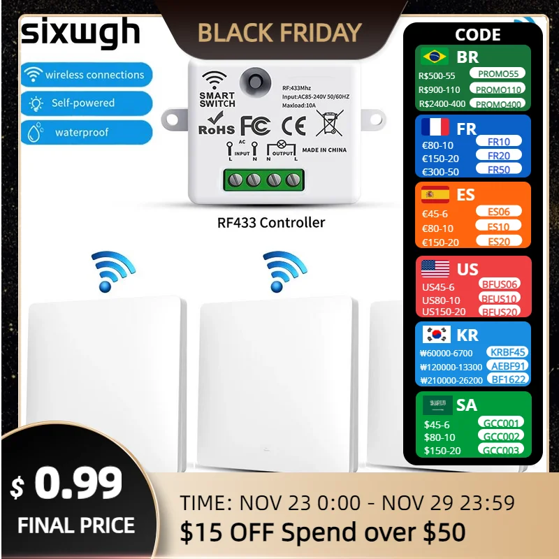 SIXWGH-Smart-Home-Wireless-433mhz-Light-Switch-House-Improvement-Self ...