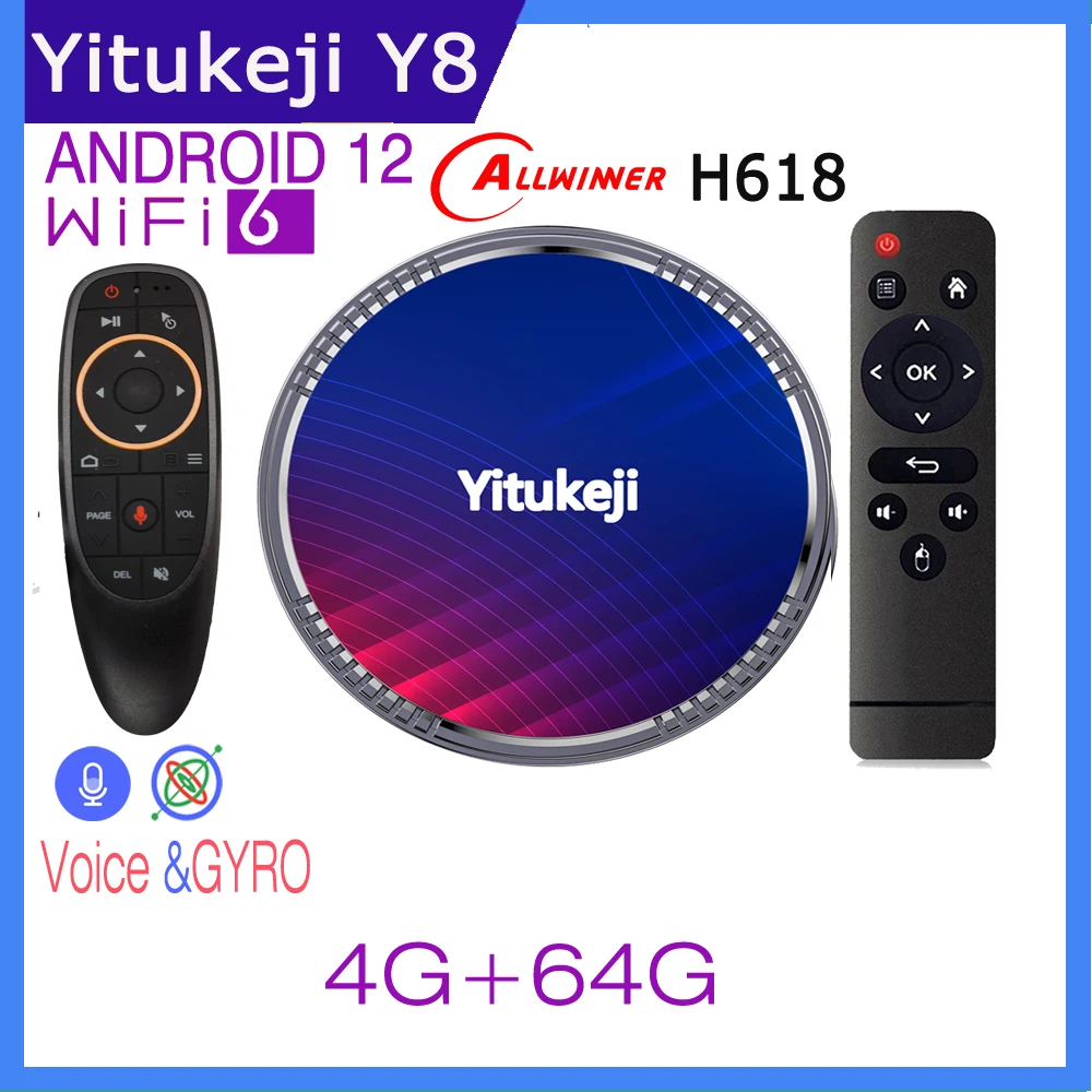 Yitukeji Dispositivo de TV inteligente Y8, decodificador con Android 12,0, Allwinner H618 ...