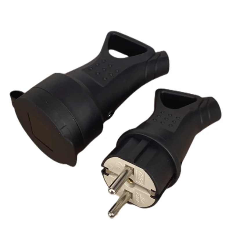 EU Rubber Waterproof Socket Plug Electrial Grounded European Connector ...