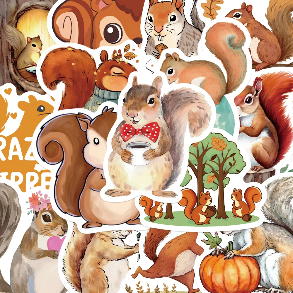 50pcs Cute Little Squirrel Stickers Cartoon Animals Decal DIY Scrapbook ...
