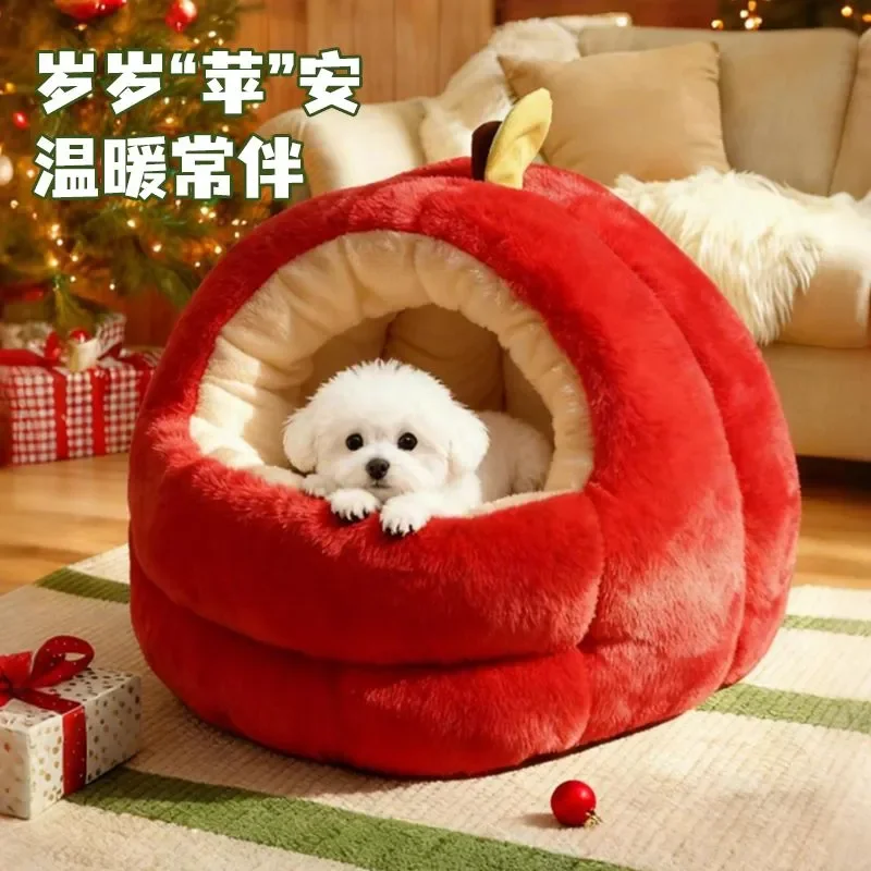 Apple Cat Bed Warm Pet House Kitten Cave Cushion Cat House Warm ...