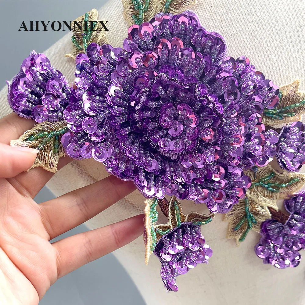1-Piece-39-5CM-Purple-Embroidered-Beaded-Flower-Patches-Sew-On-Patch ...