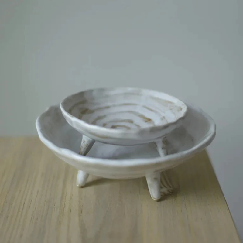 Round-Ceramic-Tall-Feet-Fruit-Dish-Snacks-Dessert-Plate-Seasoning-Dish ...