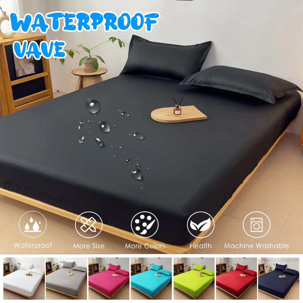 Waterproof Covers Bed Fitted Sheet Mattress Bedspreads Protector Pads Single/Double/King/Queen ...