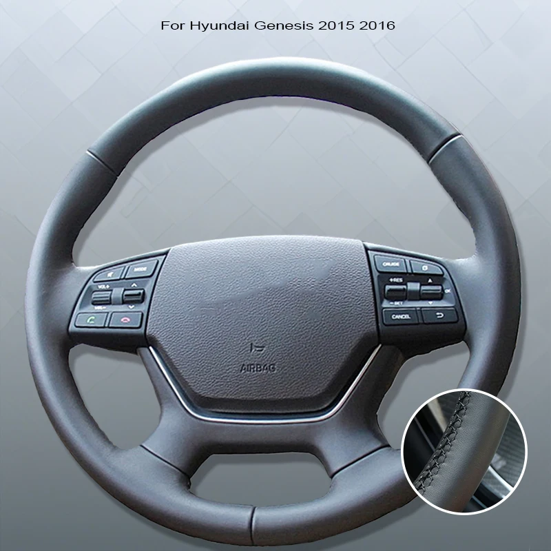 Black-Microfibre-Leather-Car-Steering-Wheel-Cover-For-For-Hyundai ...