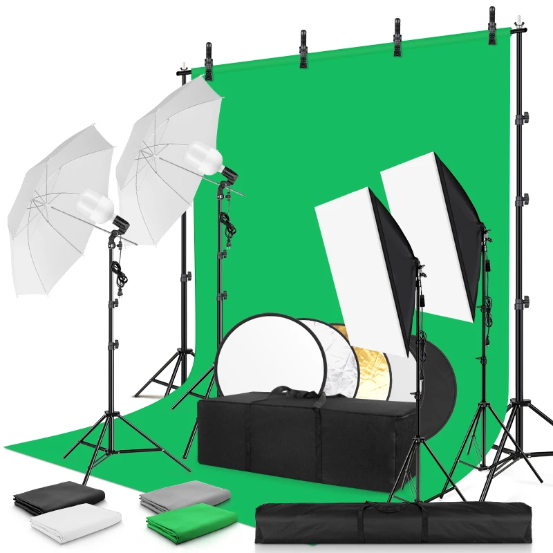 Photo-Studio-6-5x10ft-Backdrop-Support-System-with-Softbox-light-45W ...