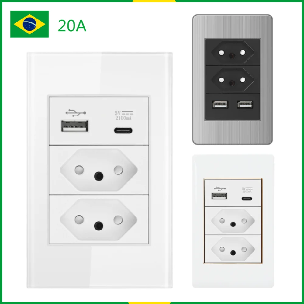 tomada-20a-tomada-brasileira-com-USB-tipo-c-118-72mm-PC-painel-de-a-o ...