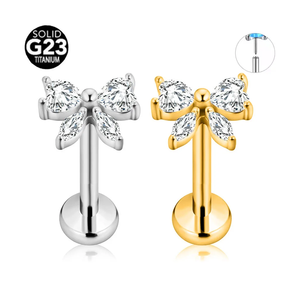 ASTM F136 G23 Titanium Butterfly CZ Threadless Piercing Daith Conch ...