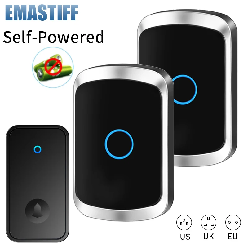 Wireless-Doorbell-No-Battery-required-Waterproof-Self-Powered-433mhz ...