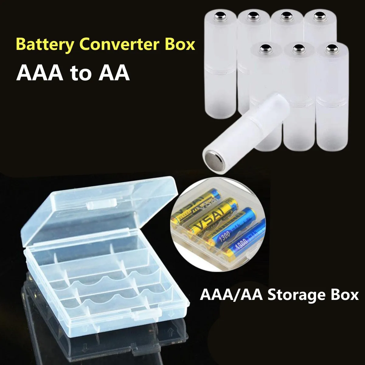 8PCS-Transparent-White-AAA-to-AA-Size-Cell-Battery-Adaptor-Plastic ...