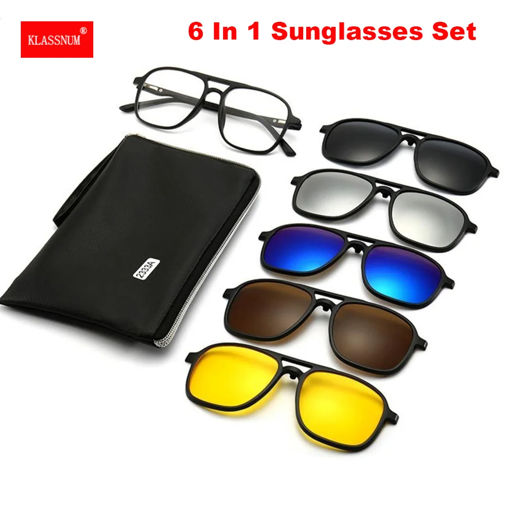 Magnetic-Clip-Sunglasses-6-In-1-Set-Mirror-Polarized-Clip-On-Sun ...