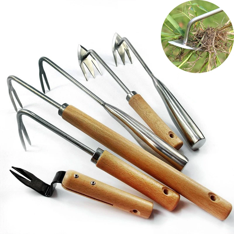 1PC Long Wood Handle Stainless Steel Garden Weeder Hand Weeding Removal ...