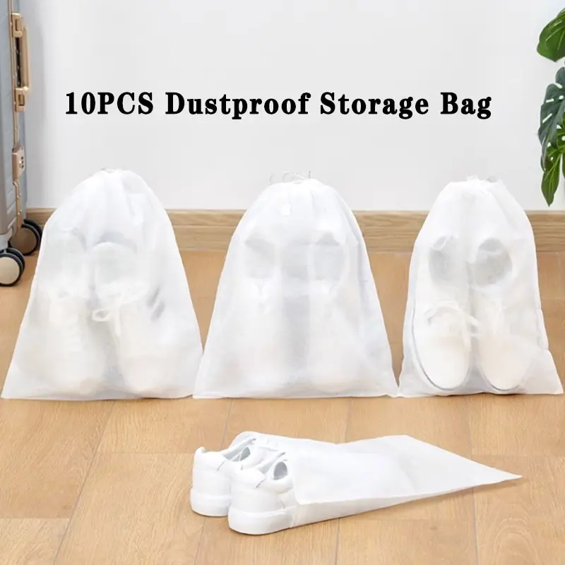10pcs-Non-woven-Shoe-Bag-Drawstring-Storage-Bag-Small-White-Shoes ...