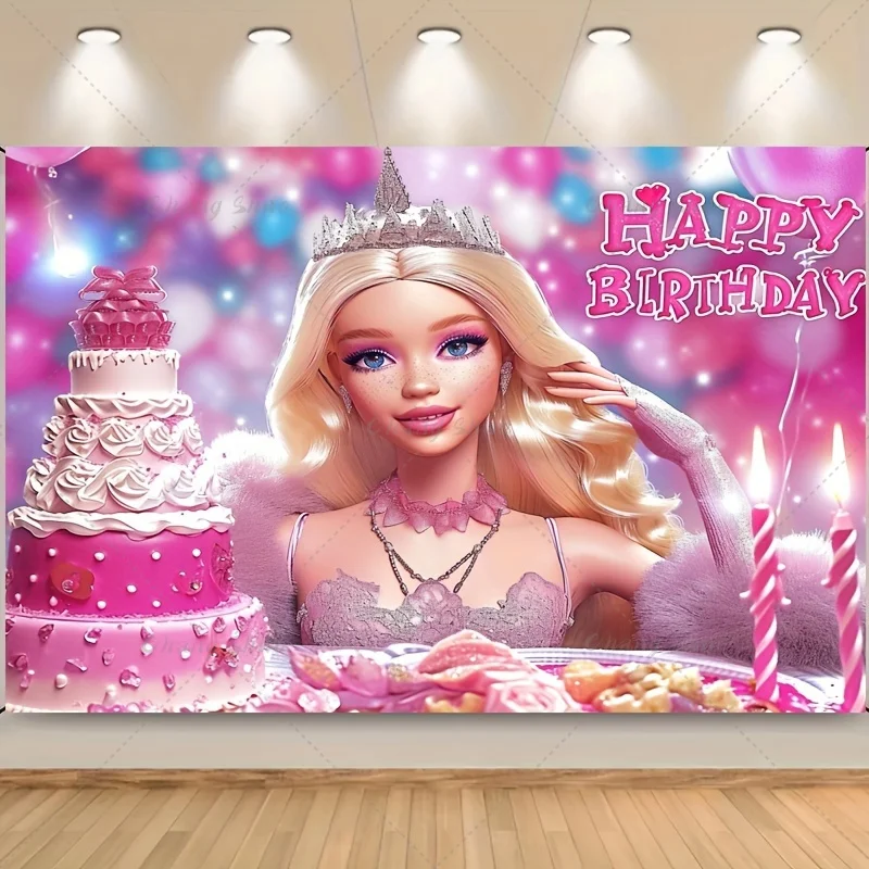 Barbie-Birthday-Background-Cloth-Letter-Girl-Birthday-Cake-Party ...