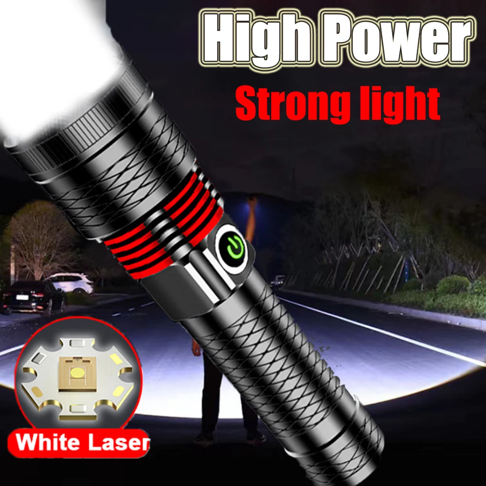 High-Power-Rechargeable-Strong-light-LED-Flashlights-White-Laser-Lamp ...