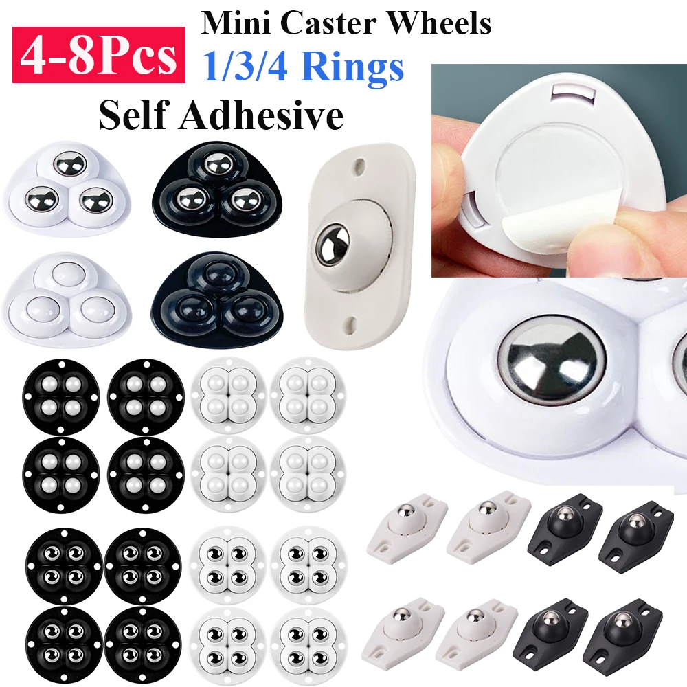 4-8-Pcs-1-3-4-Rings-Durable-Self-Adhesive-Universal-Pulley-Rotating ...