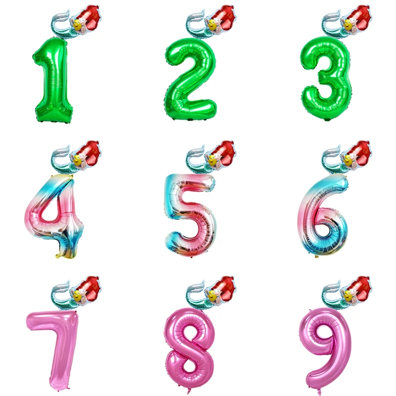 2pcs-Mini-Disney-mermaid-Balloons-Princess-Ariel-Theme-number-foil ...
