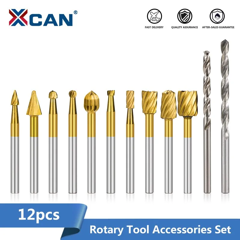 XCAN HSS Routing Router Drill Bits 12pcs for Dremel Carbide Rotary ...