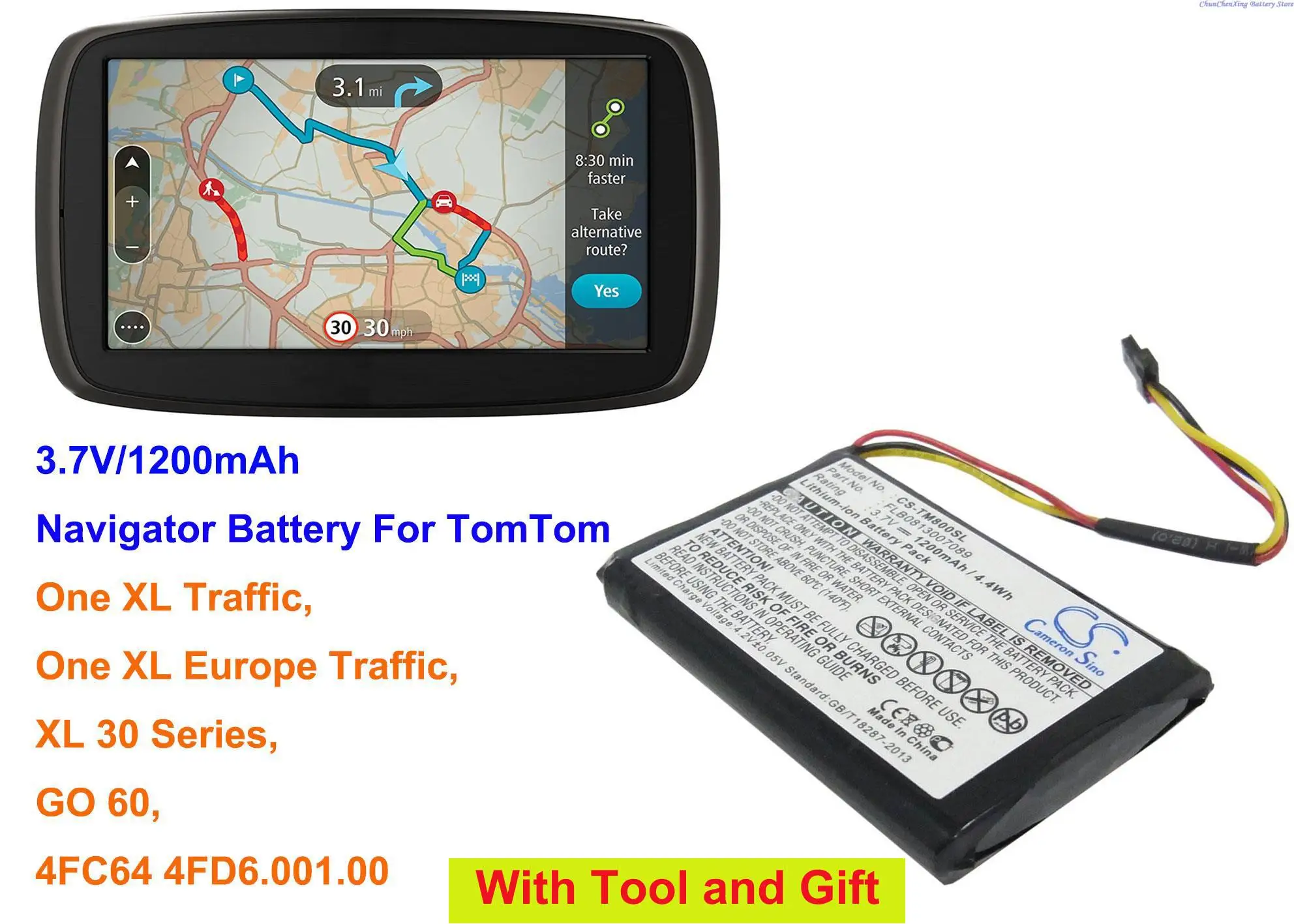 Cameron-Sino-1200mAh-Navigator-Battery-AHA11111009-VFAS-for-TomTom-GO-60-One-XL-Europe-Traffic ...