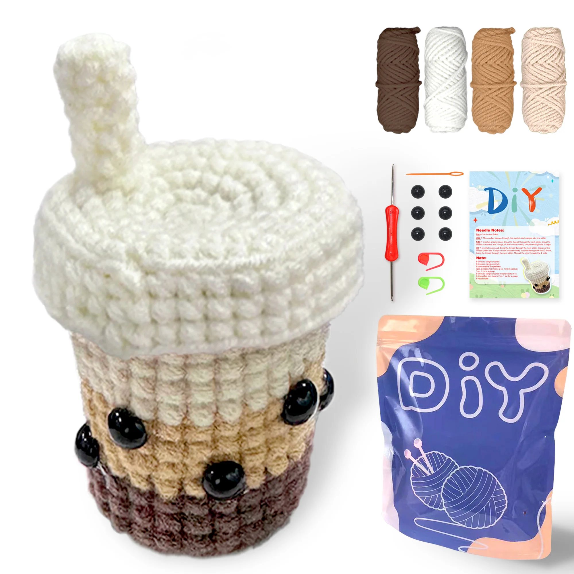 1pc Milk Tea Family Crochet Kit for Beginners- Crochet White Pink Blue ...