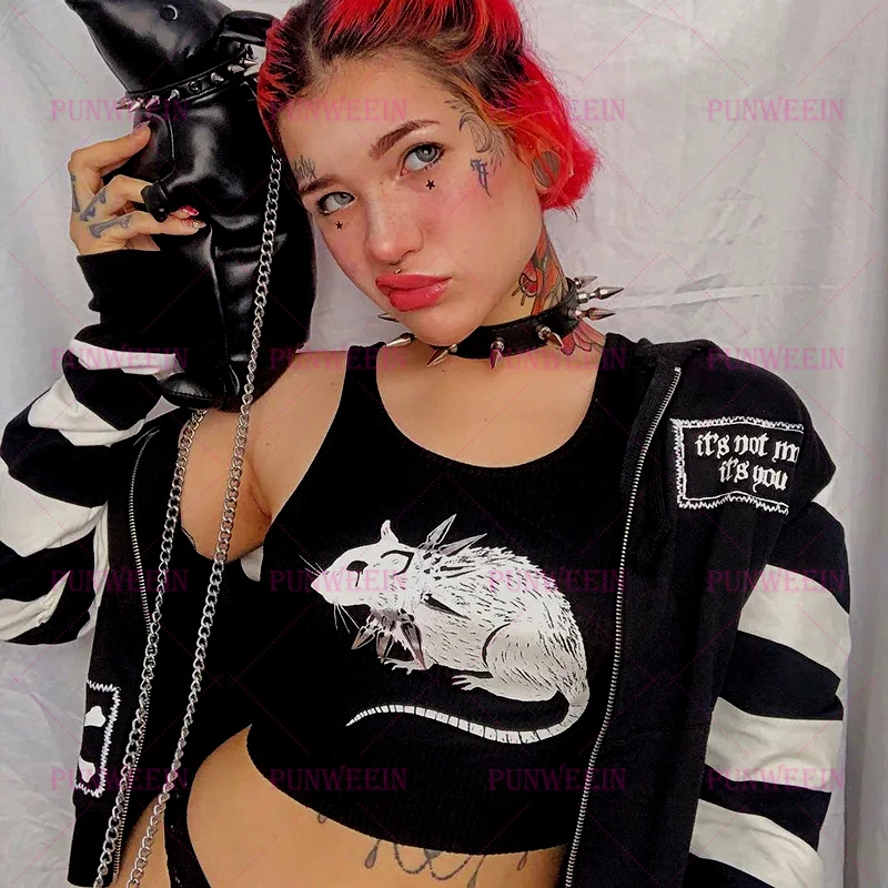 Mouse-Print-Black-Tank-Gothic-Punk-Sexy-Bodycon-Cropped-Top-emo-girl ...