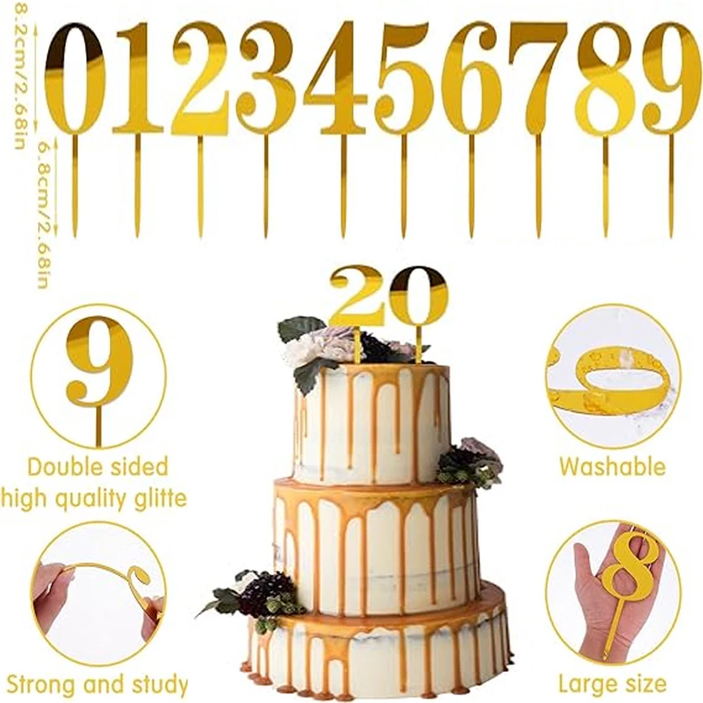 1Set-0-9-Number-Gold-Acrylic-Cake-Topper-for-Wedding-Anniversary ...