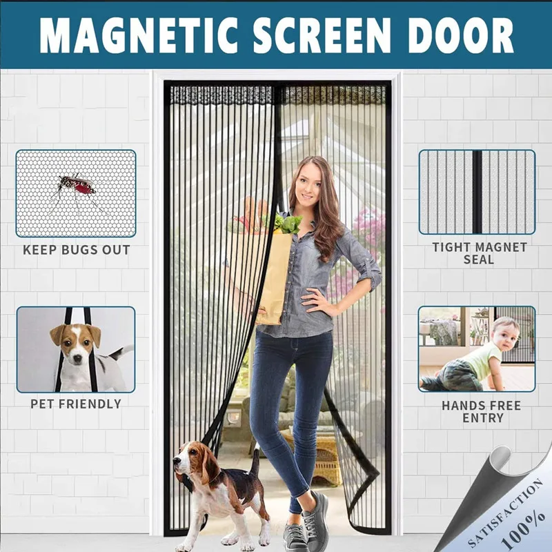 Tool free Magnetic Mosquito Net Summer Anti Bug Fly Door Curtains Mesh Automatic Closing Door ...