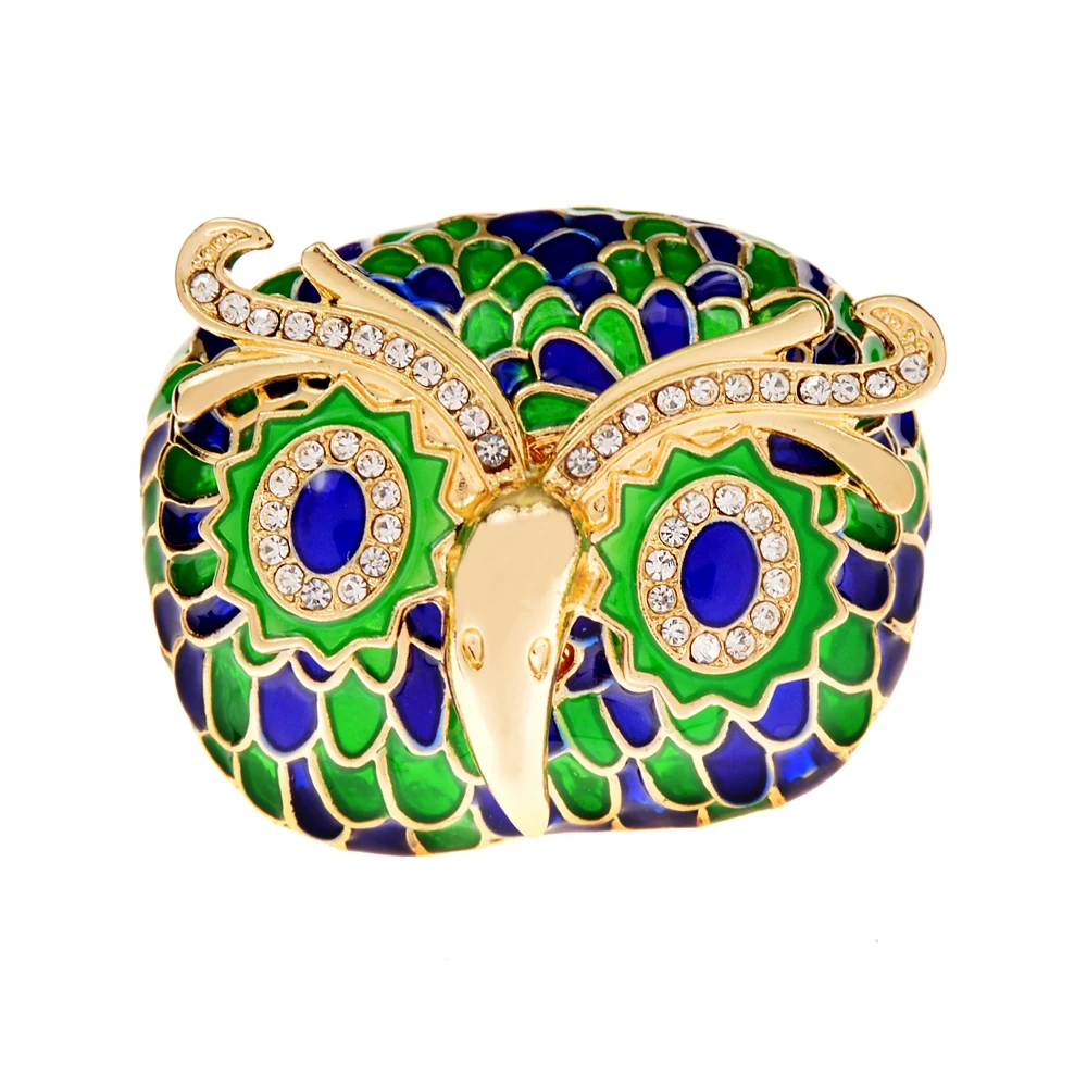 CINDY XIANG Rhinestone Owl Head Brooches For Women Enamel Animal Pin ...