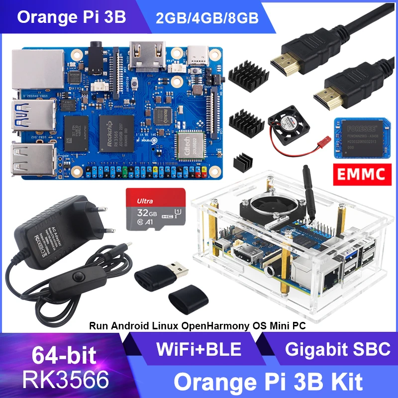 Computador de placa única Orange Pi-Ram, RK3566, Quad-Core, 64 bits, WiFi, BLE Gigabit, SBC ...