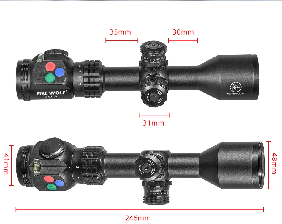 FIRE WOLF 3-9X40 Riflescope Tactical Optical Rifle Scope RGB Button ...