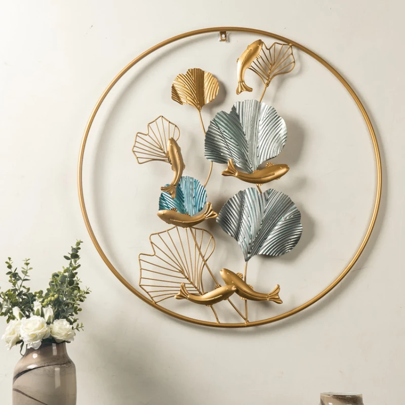 American Creative Luxury Wrought Iron Ginkgo Leaf Round Wall Hanging ...