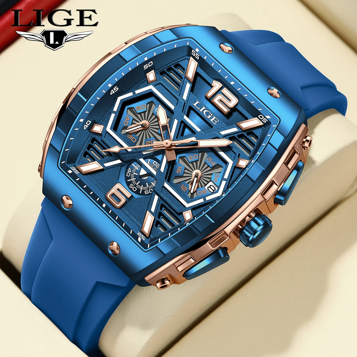 LIGE Luxury Waterproof Quartz Wristwatch Raise Wrist Luminous Men Watch ...
