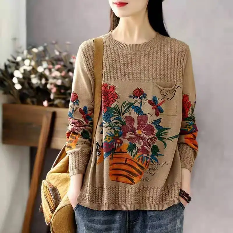 Women-s-Pullover-Round-Neck-Printing-Screw-Thread-Sweater-Spring-and ...