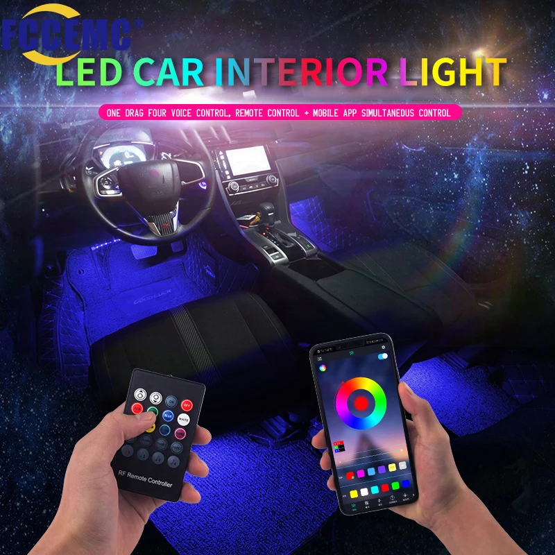 Led Car Foot Ambient Light With USB Neon Mood Lighting Backlight Music ...