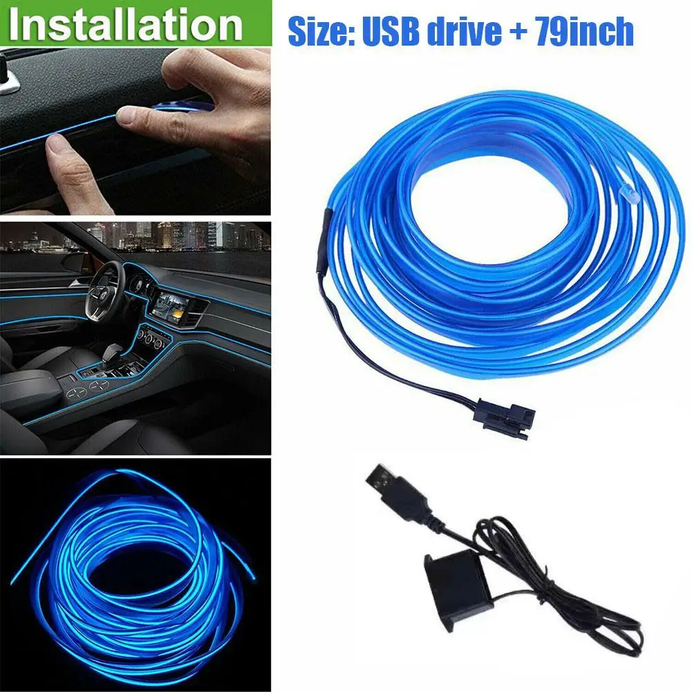 2m-Car-Interior-Atmosphere-Lighting-LED-Strip-5V-DIY-Flexible-EL-Cold ...