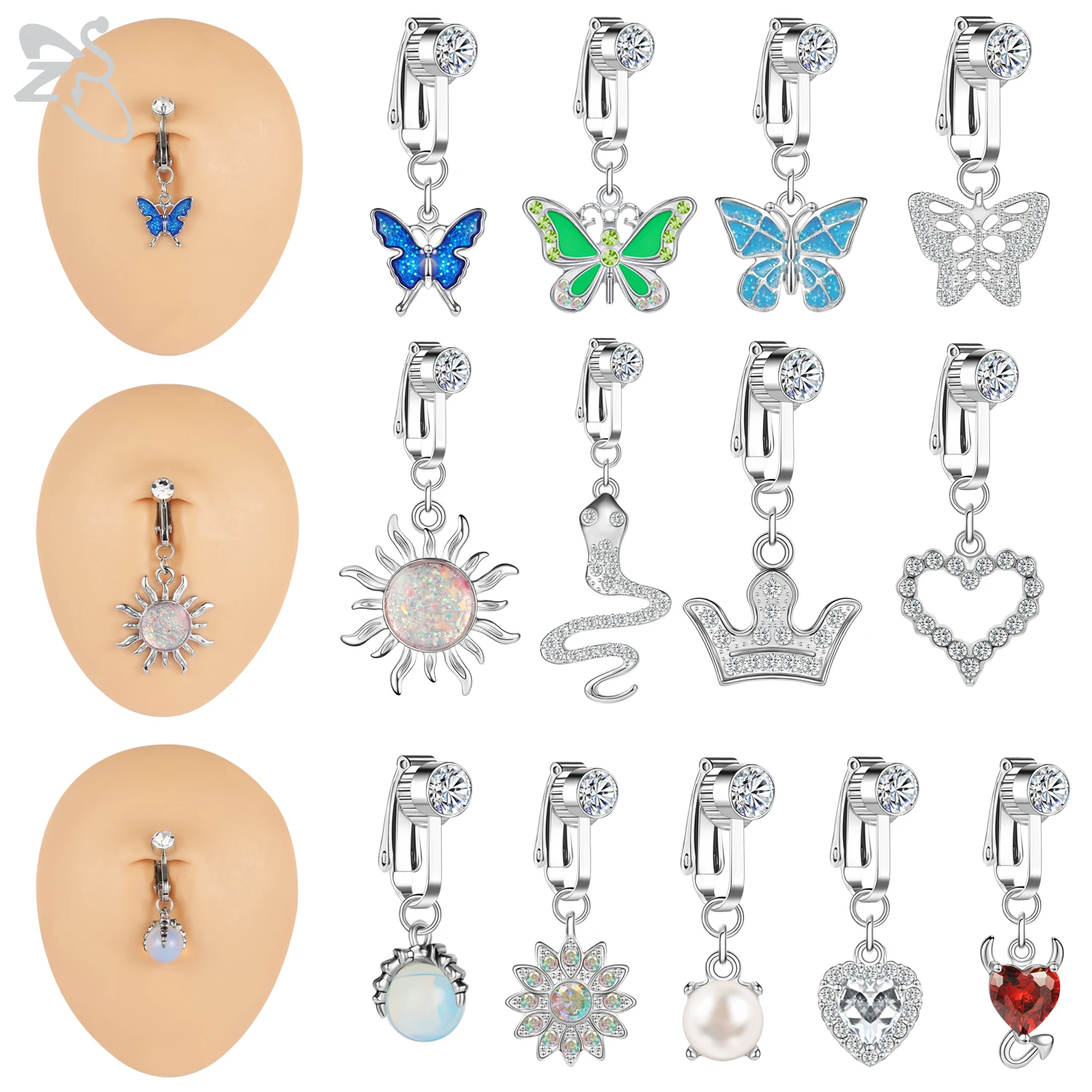 ZS 1PC 316L Stainless Steel Faux Fake Belly Ring for Women Butterfly ...